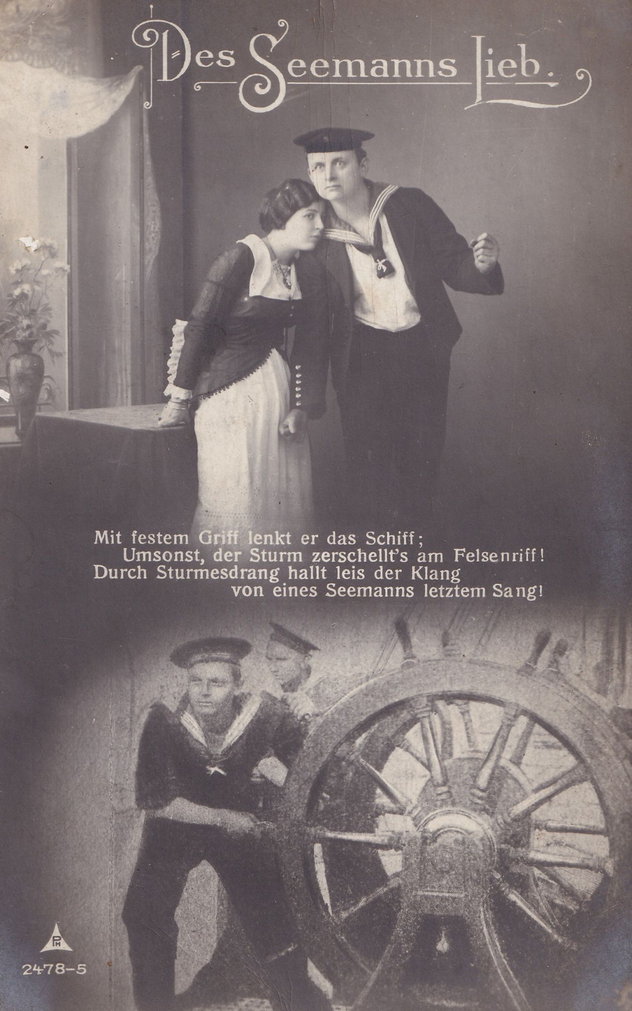 Das Seemanns Lieb German Sailor at Anchor Wheel Military Ship Postcard ...