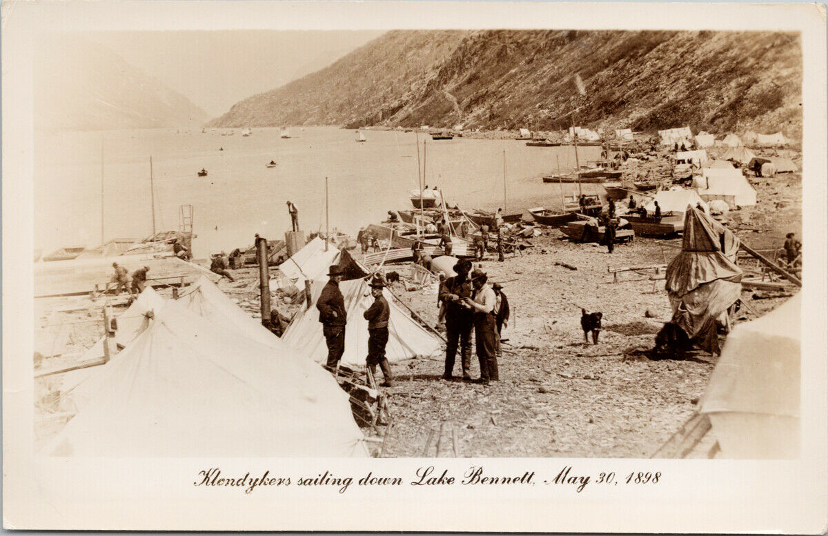 1898 Klondykers Sailing Down Lake Bennett Yukon YT Prospectors RPPC ...