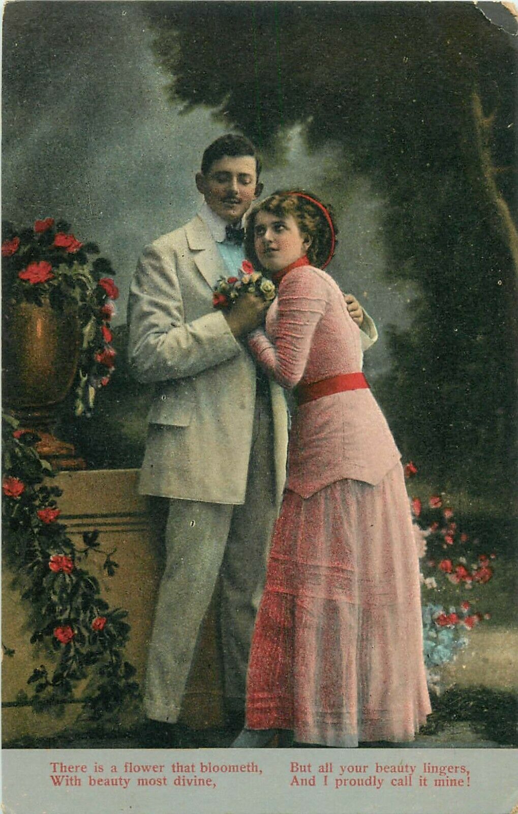 Fancy lovers love poem poetry romantic couple early greetings postcard ...