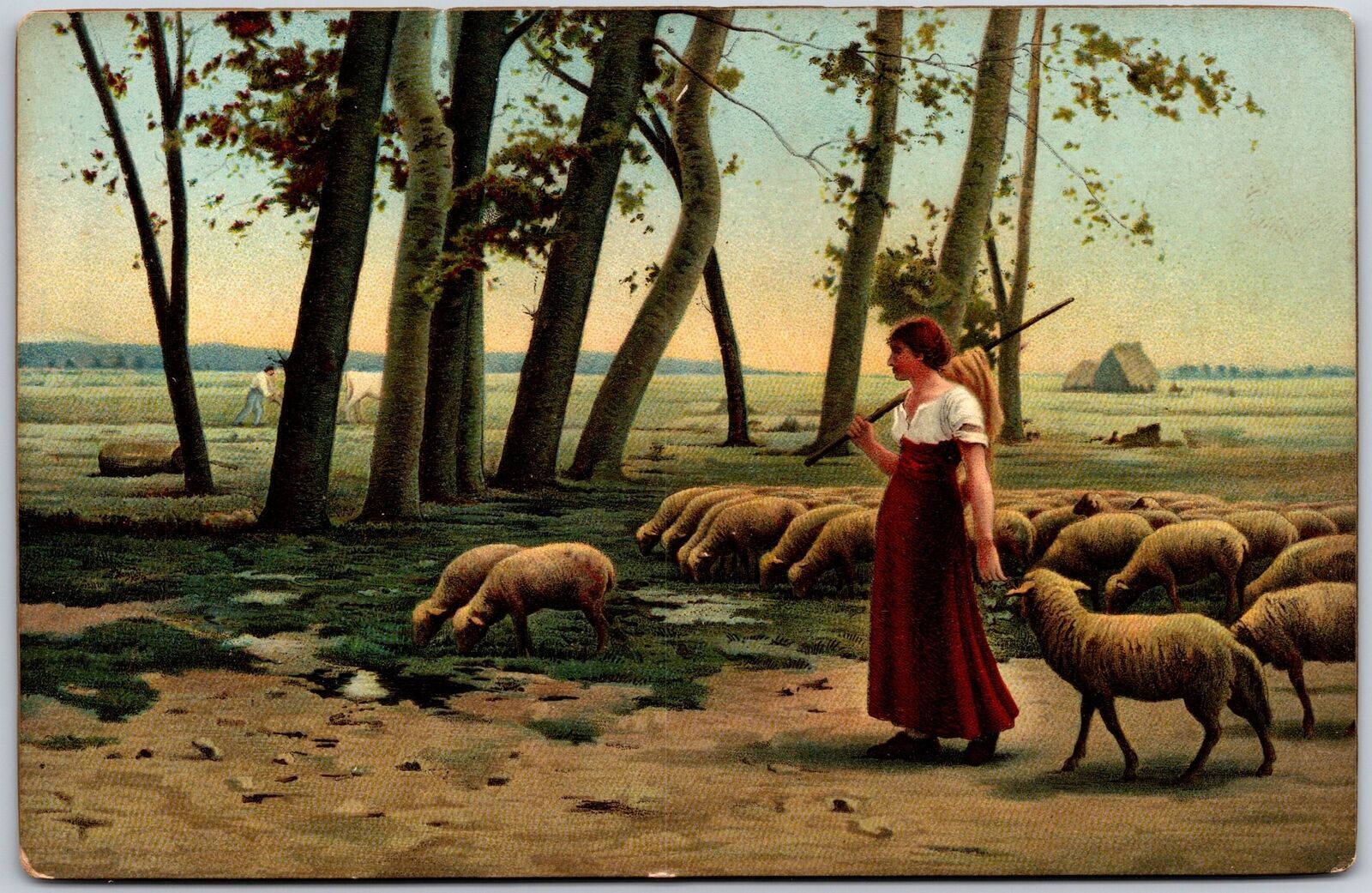 The Keeper of the Sheep Painting By Louis Théodore Dube Postcard ...