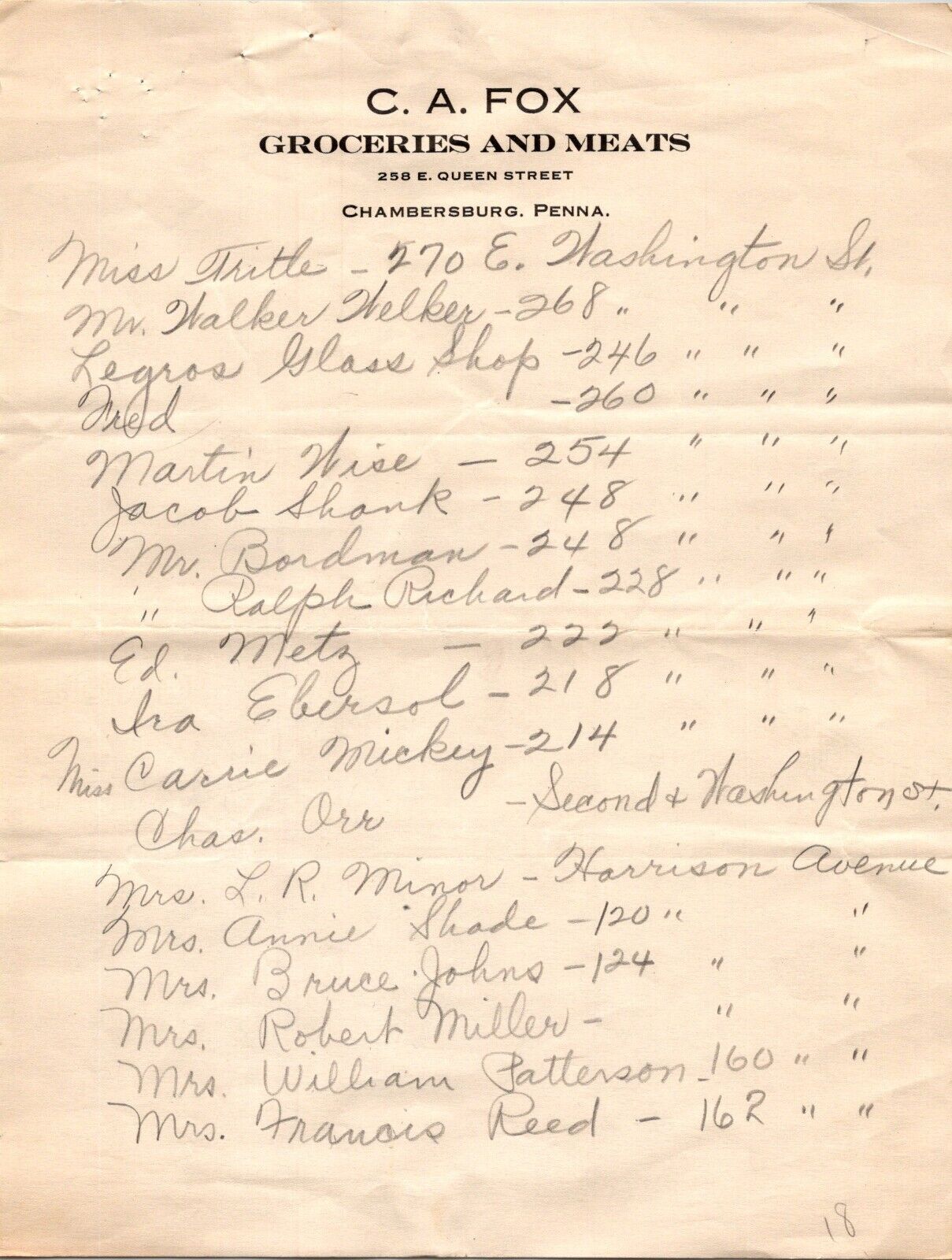 C A Fox Groceries And Meats Handwritten Pencil Cursive Receipt ...