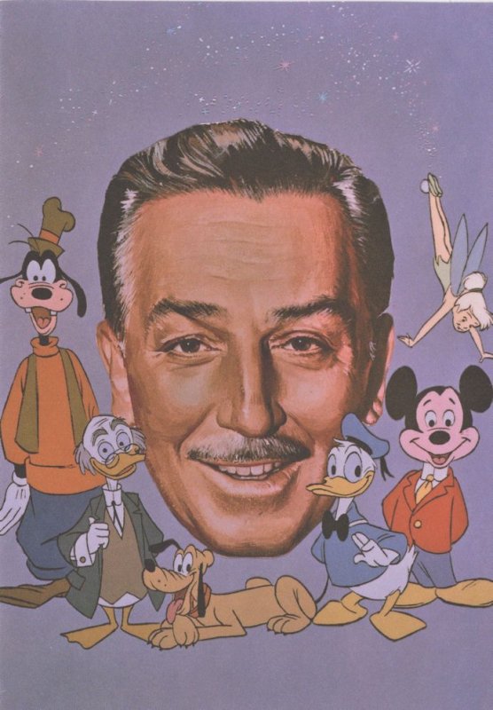 Walt Disney Self Portrait With His Cartoon Characters Postcard | Topics ...