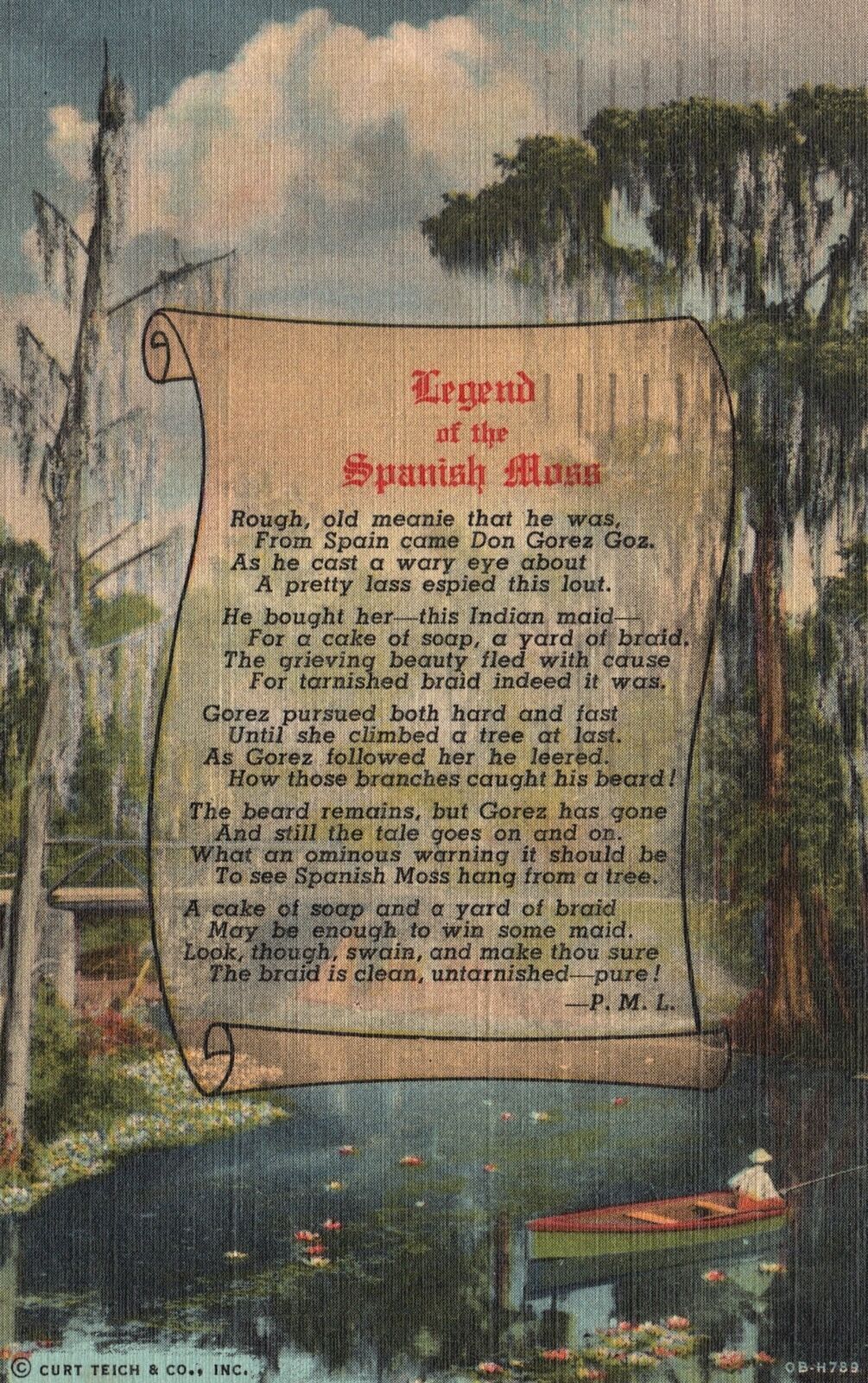Vintage Postcard 1946 Legend of the Spanish Moss P.M.L. Poem Poets ...