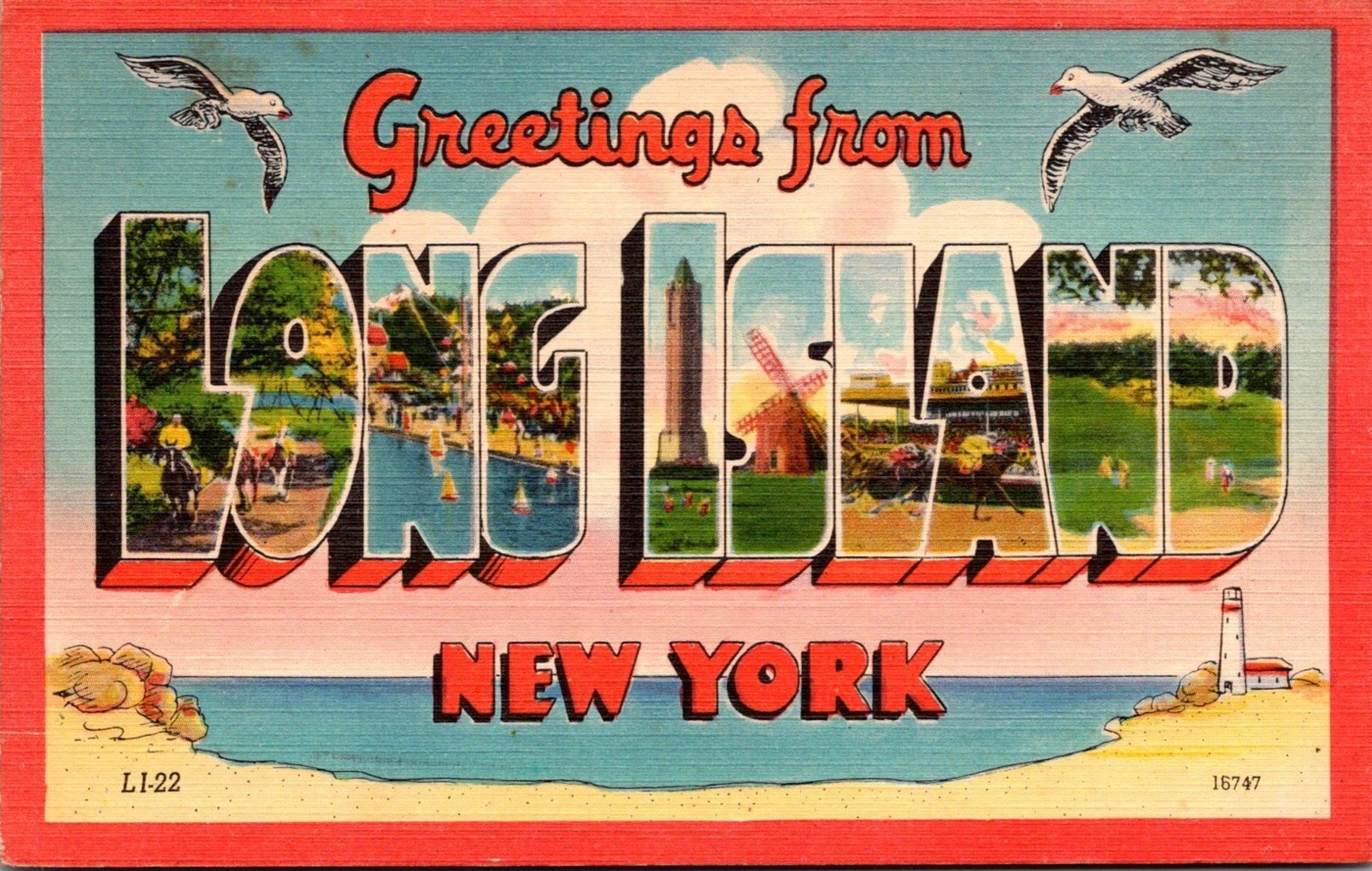 New York Long Island Greetings Large Letter Linen | United States - New ...