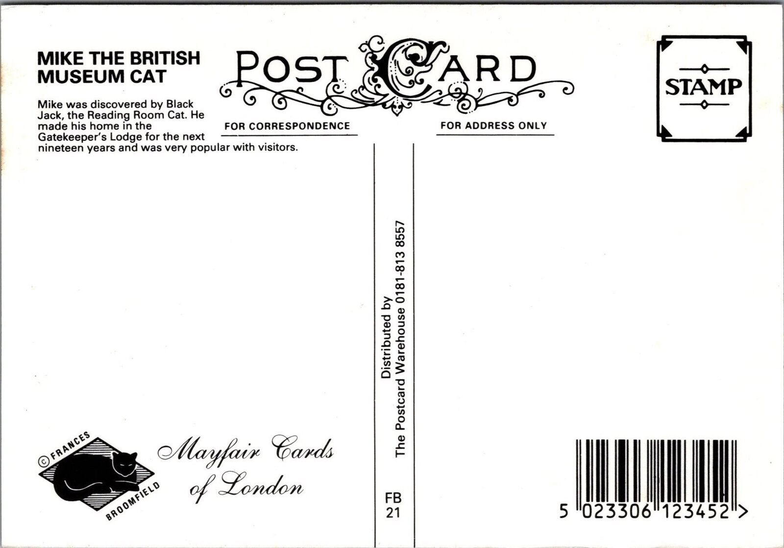 Animals Art Postcard - Cats, Mike The British Museum Cat (Repro) Ref ...