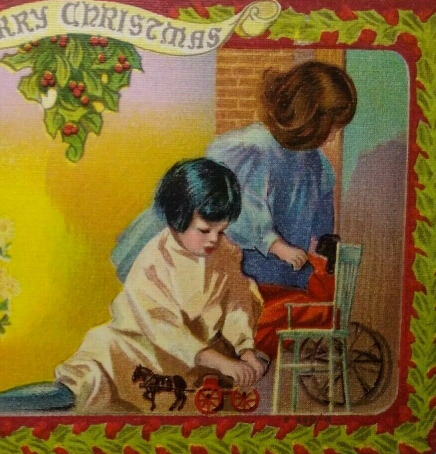 Victorian Christmas Postcard Rotograph Children Horse Buggy Doll Toys ...