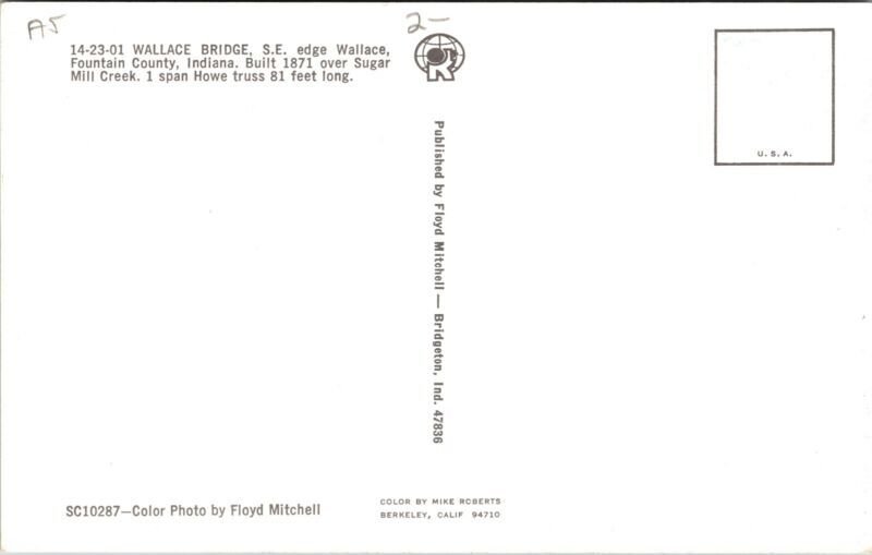 Historic Wallace Bridge Wallace Fountain County Indiana Chrome Postcard ...