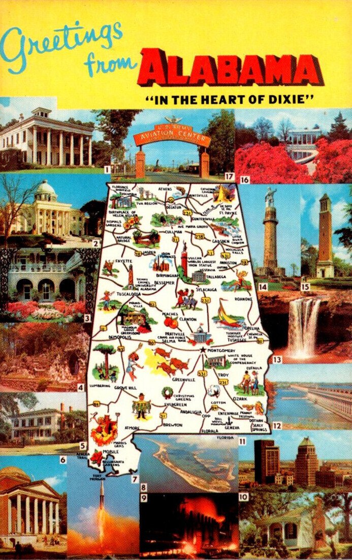 Alabama Greetings With State Map and Multi View | United States ...