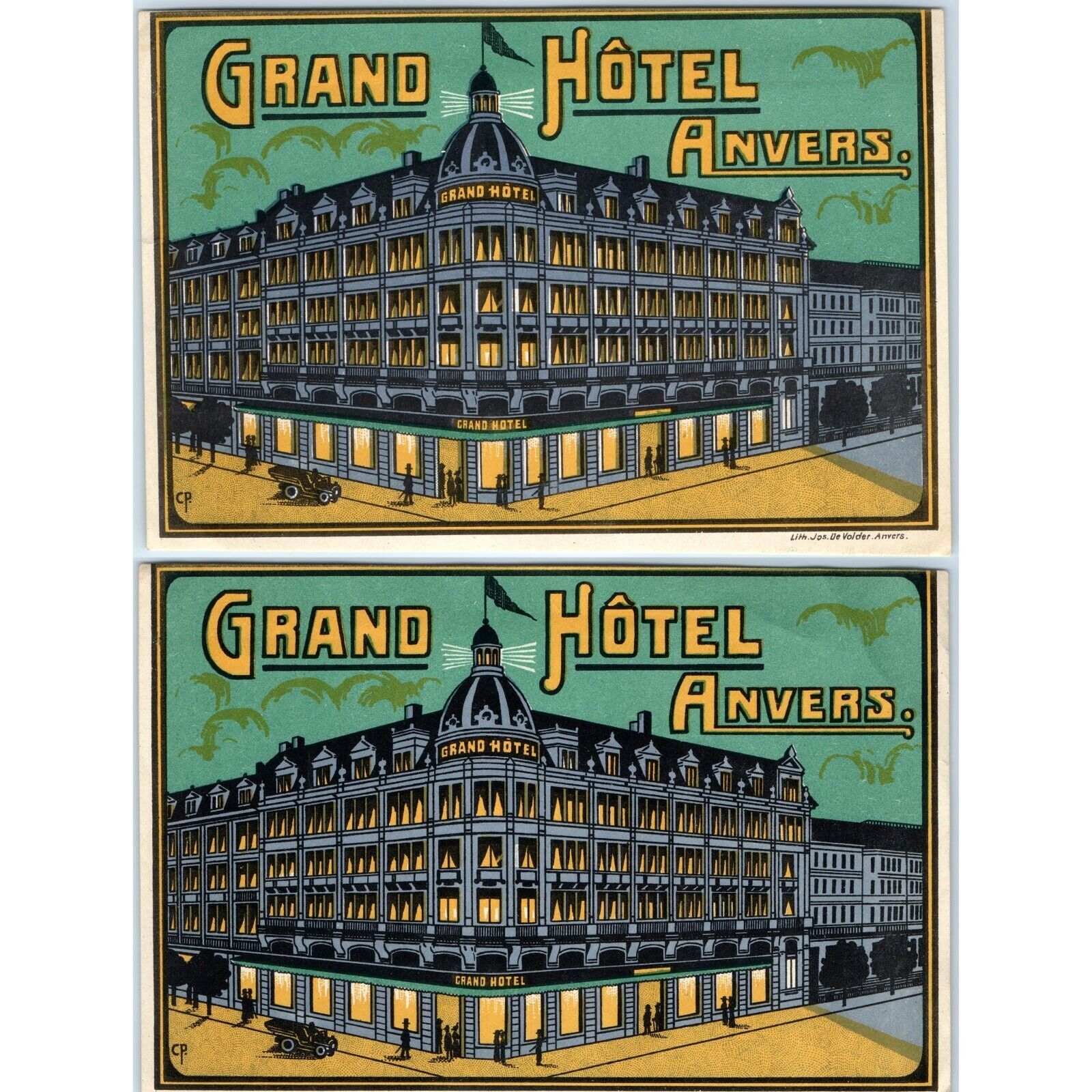 x2 LOT c1930s Antwerp, Belgium Luggage Label Grand Hotel Volder Decal ...