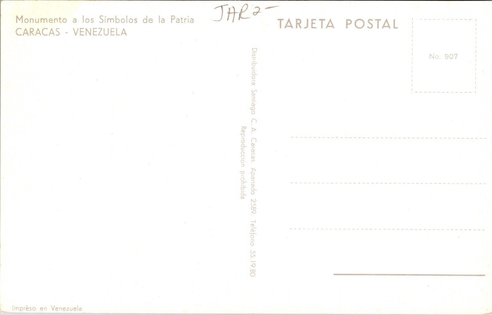Monumento Los Simbolos De La Patria Caracas Venezuela Postcard UNP VTG ...