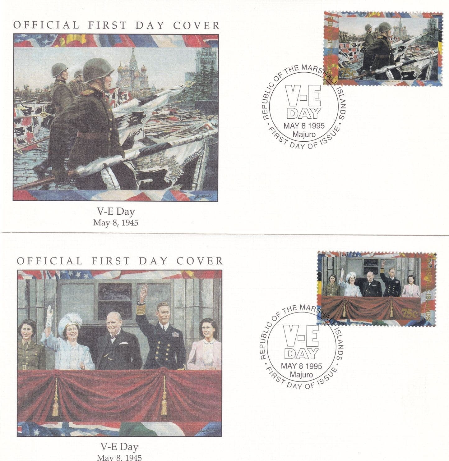 VE Day WW2 Military Flags War Queen Elizabeth Balcony 2x First Day ...