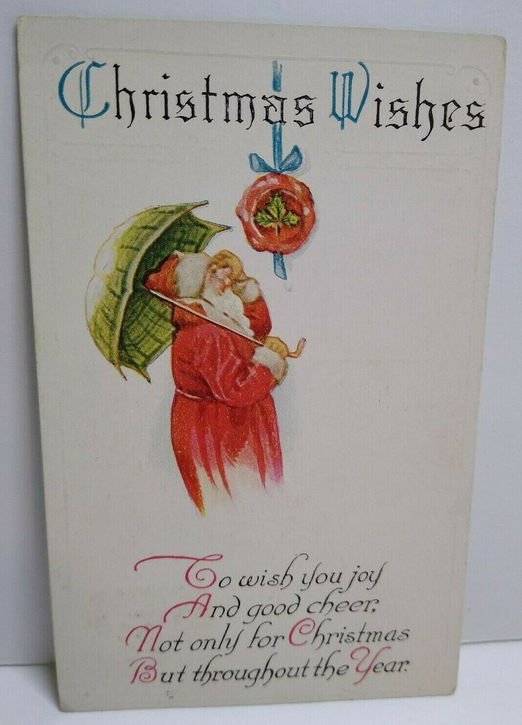 Santa Claus With Umbrella Christmas Postcard Original Embossed Vintage ...
