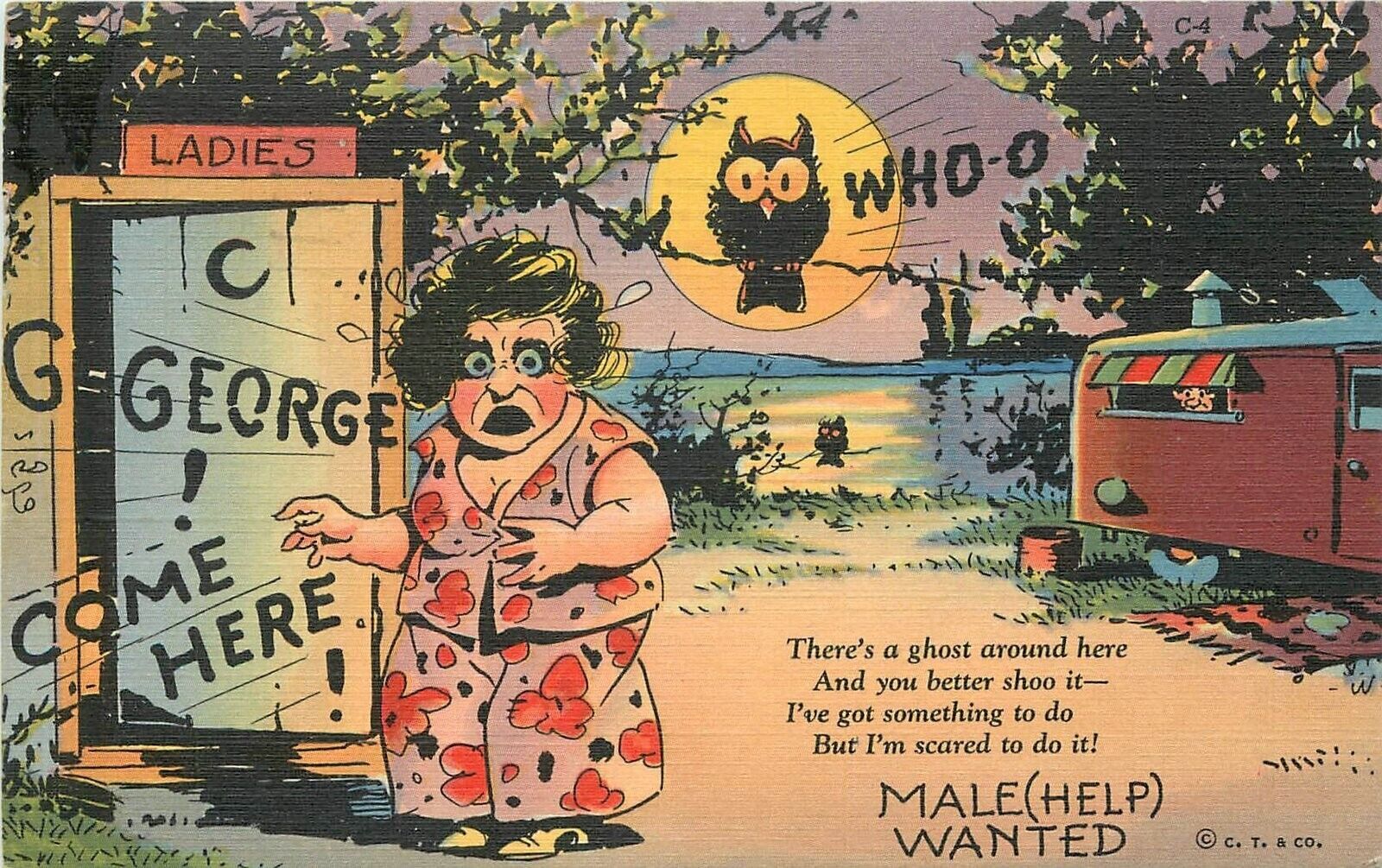 Postcard 1942 Ray Walters Outhouse travel trailer comic humor Teich 22 ...