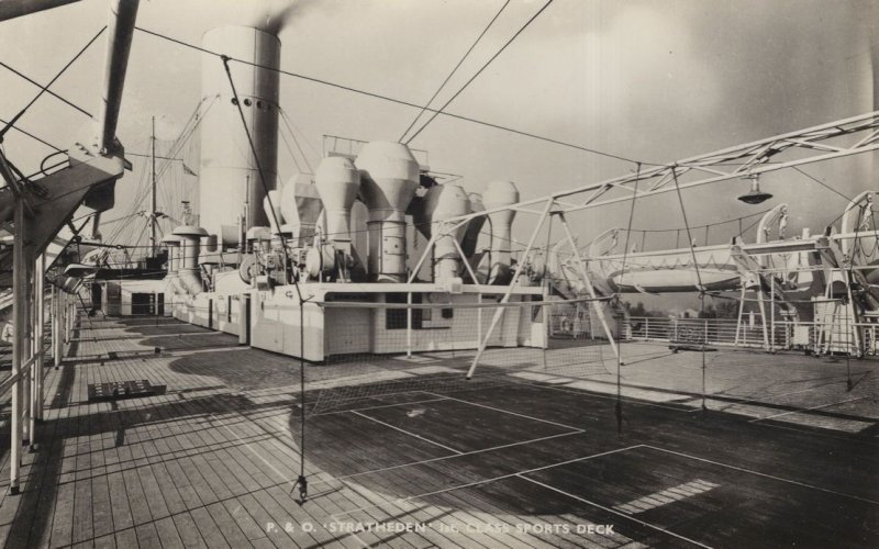 P&O Lines Stratheden Ship First Class Sports Deck RPC Old Postcard ...