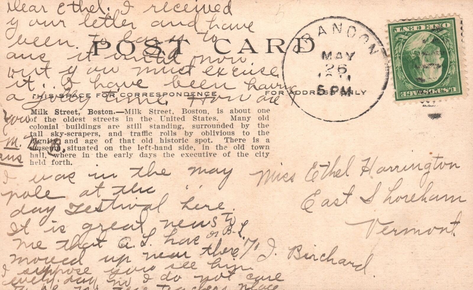 Vintage Postcard 1911 Milk Oldest Street Colonial Buildings Boston ...