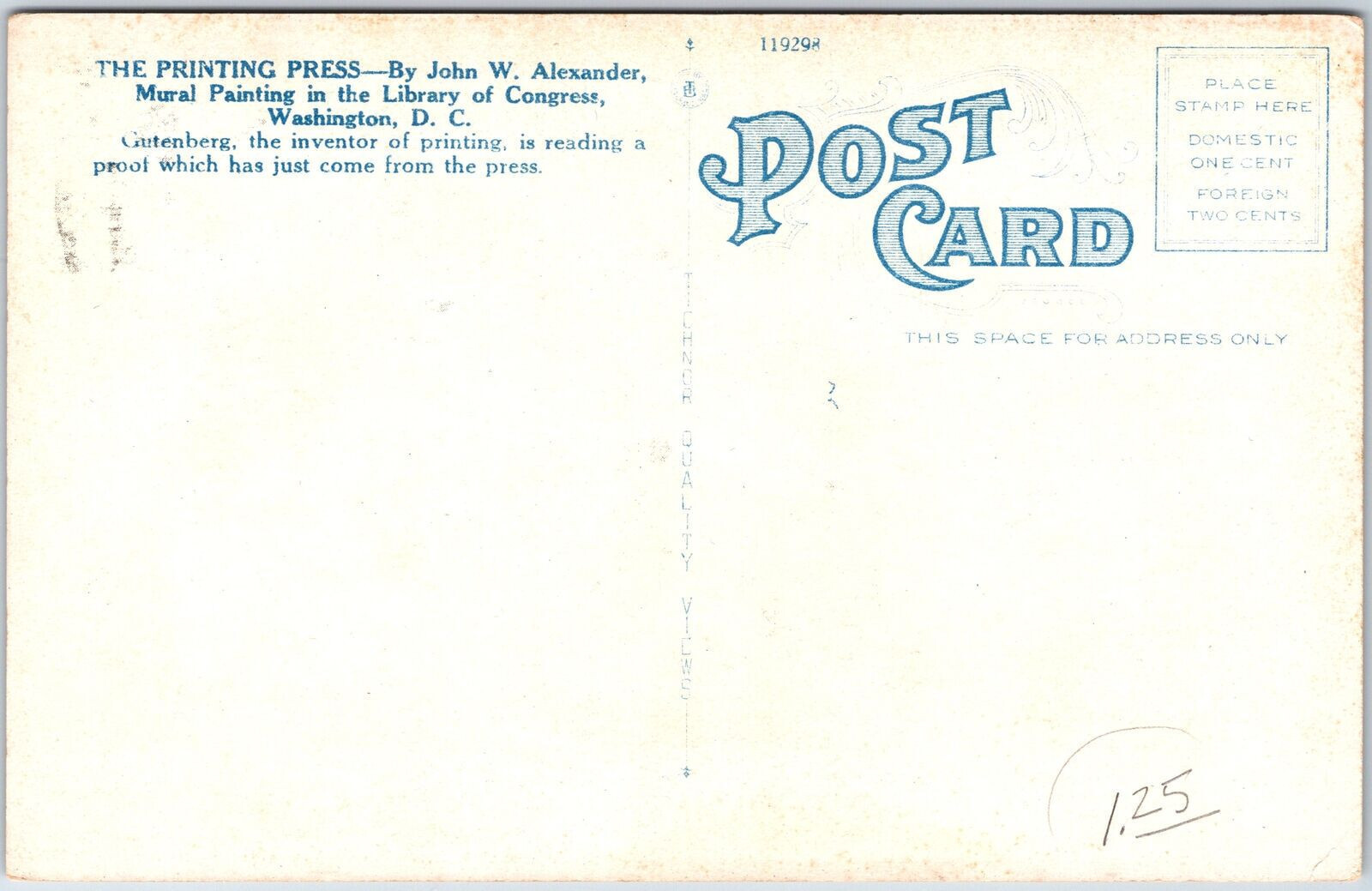 Vintage Postcard "The Printing Press" Library of Congress Washington D ...