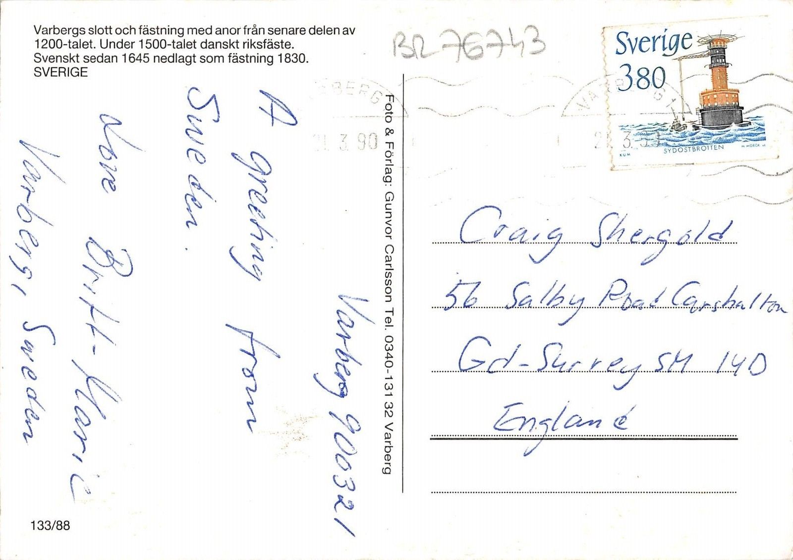 BR76743 varbergs slott och fastning med anor fran senare sweden ...