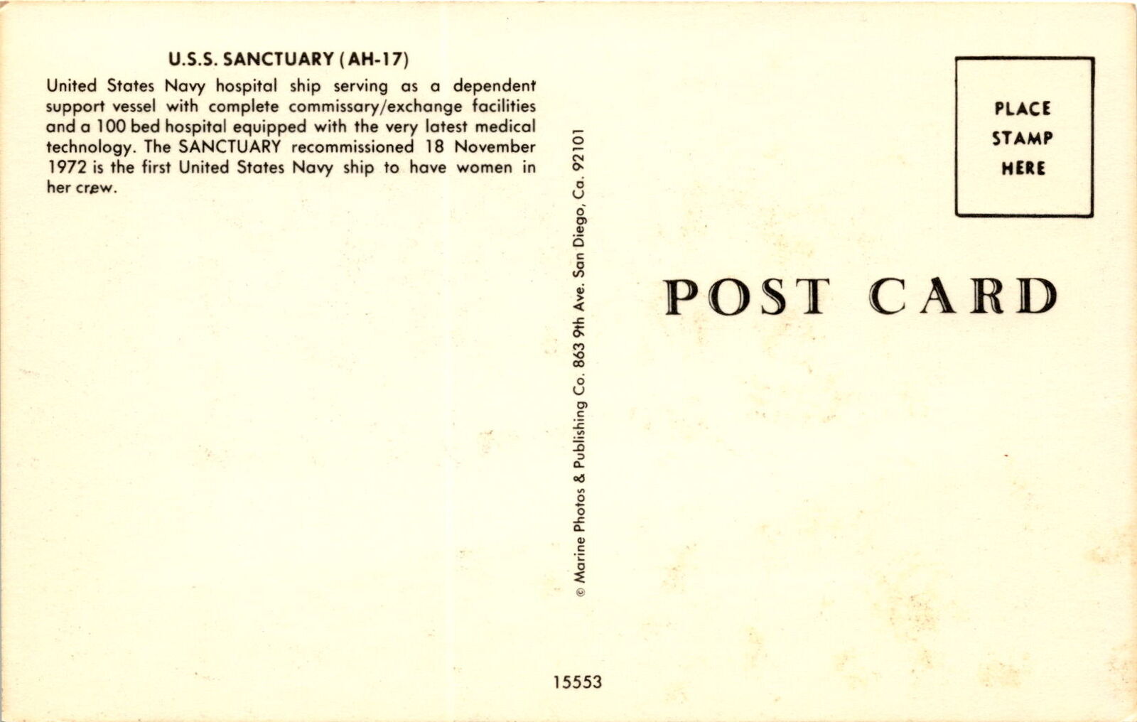 U.S.S. Sanctuary (AH-17), United States Navy, hospital ship, commissary ...