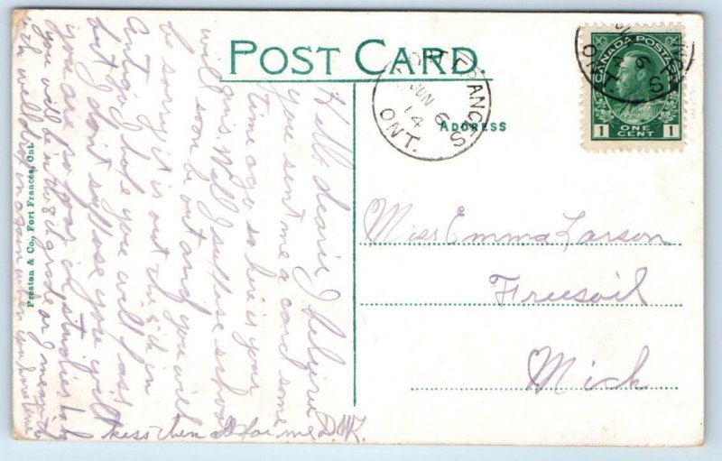 FORT FRANCES, Ontario Canada ~ INTERNATIONAL BRIDGE Frame Border 1914 ...