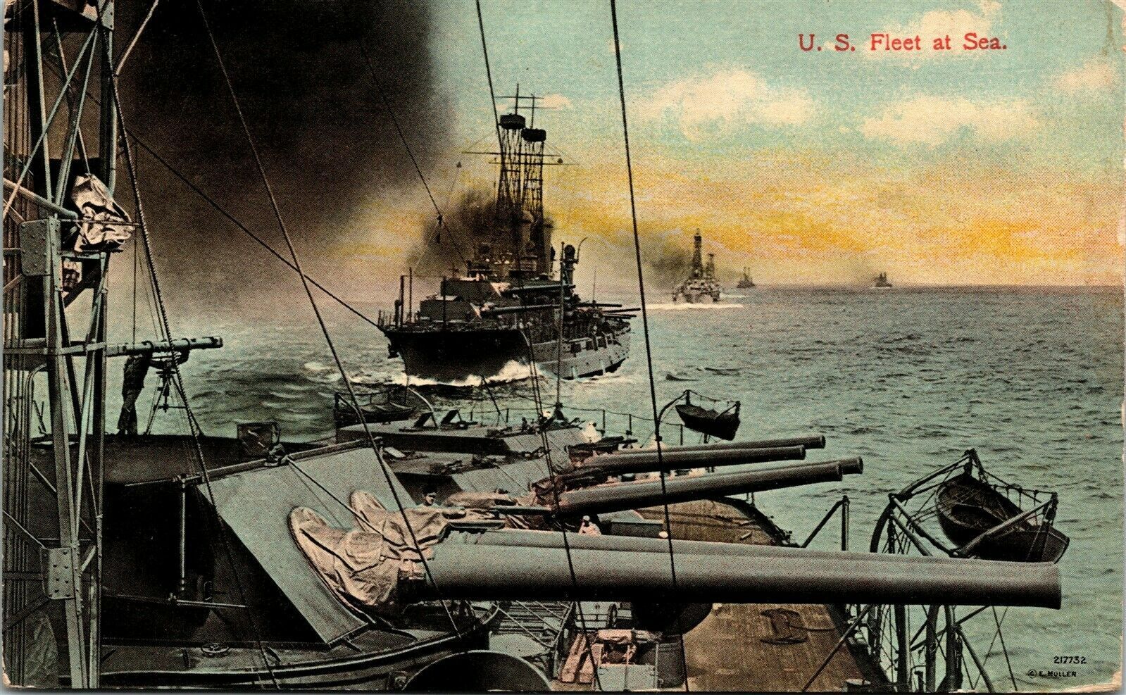 Postcard Navy U. S. Fleet at Sea Battleships 12 inch Turret Guns ~1910 ...