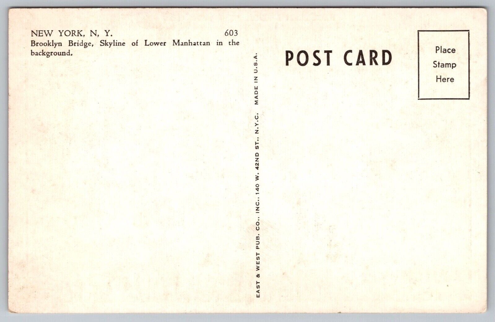 New York City New York Brooklyn Bridge Scenic Landmark BW UNP Postcard ...