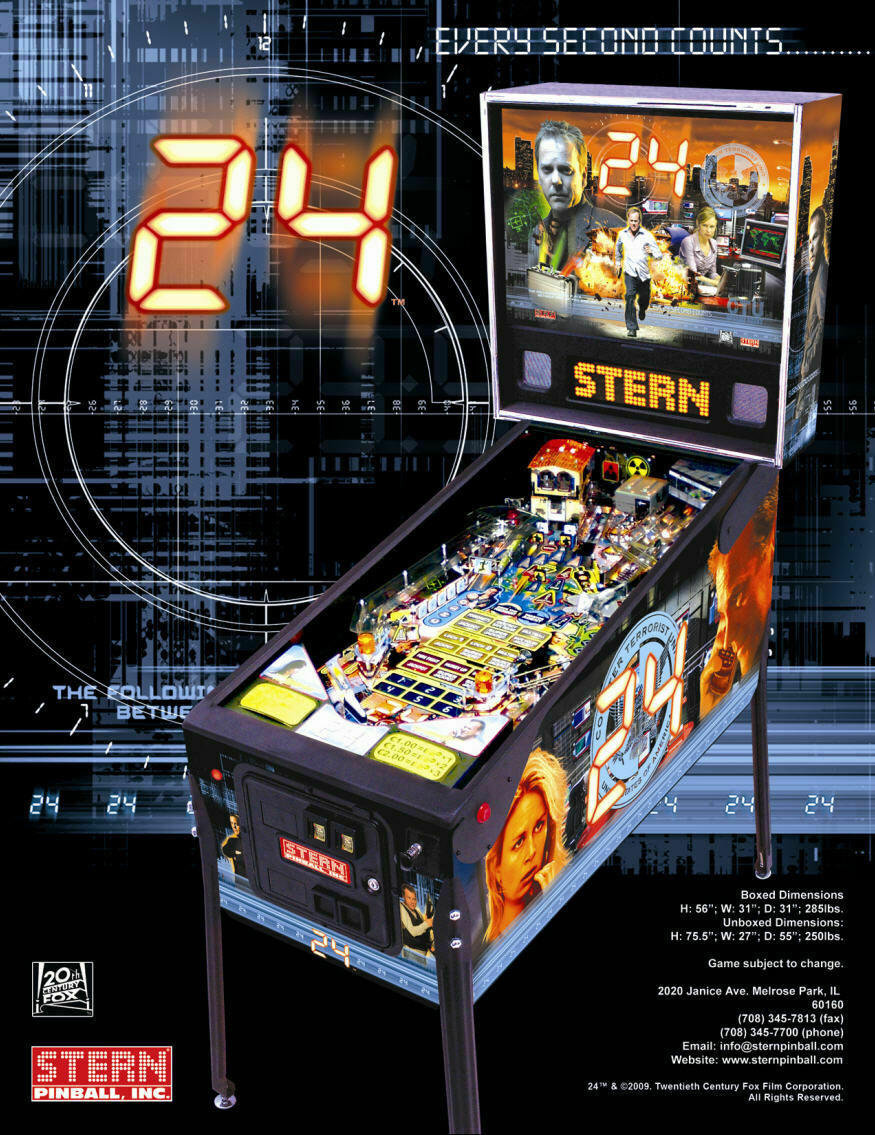 24 Pinball Machine FLYER Original 2009 Stern NOS TV Show Promo Artwork ...