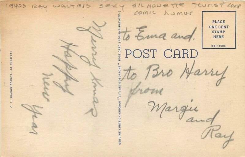 1940s Ray Walters Sexy Silhouette Tourist Camp Comic Humor Postcard 22 ...