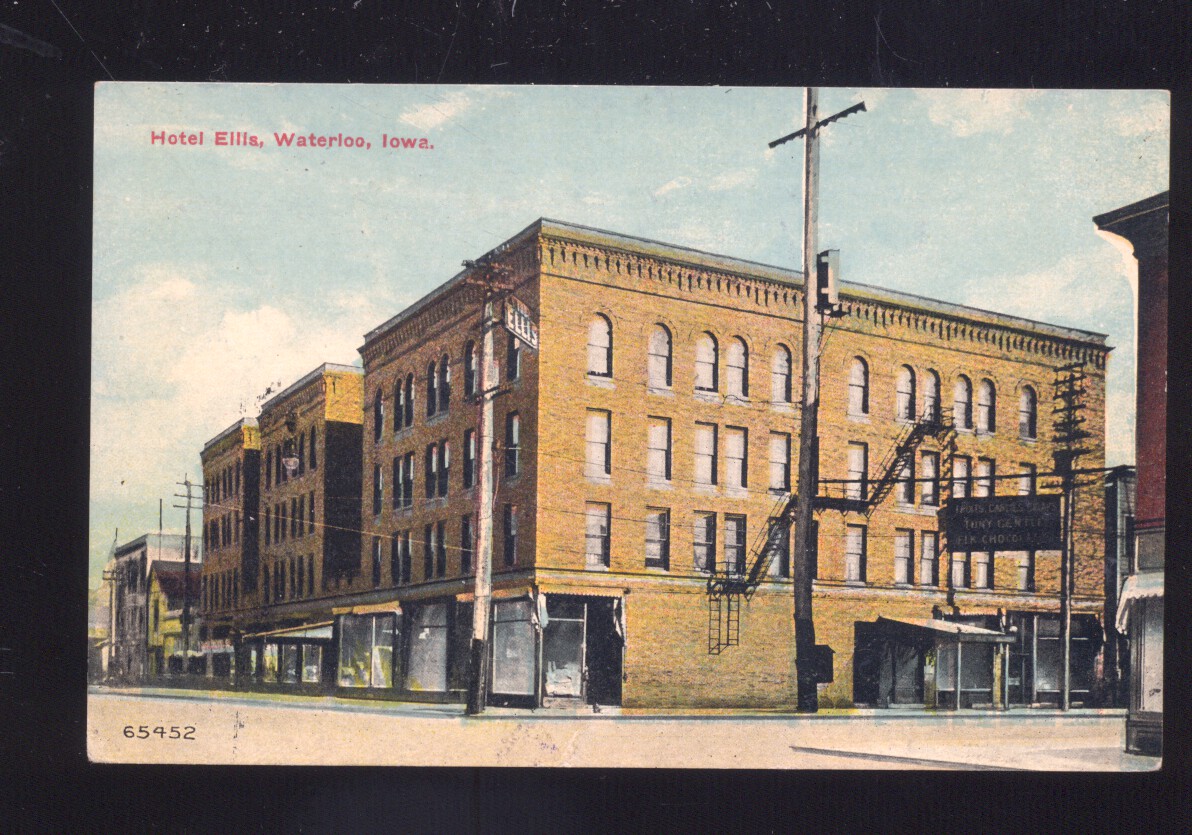 Waterloo Iowa Downtown Street Scene Hotel Ellis Antique Vintage ...