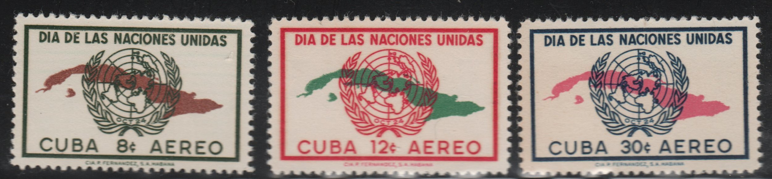 1957 Cuba Stamps Map Of Cuba and UN Emblem Complete Set MNH | Caribbean ...