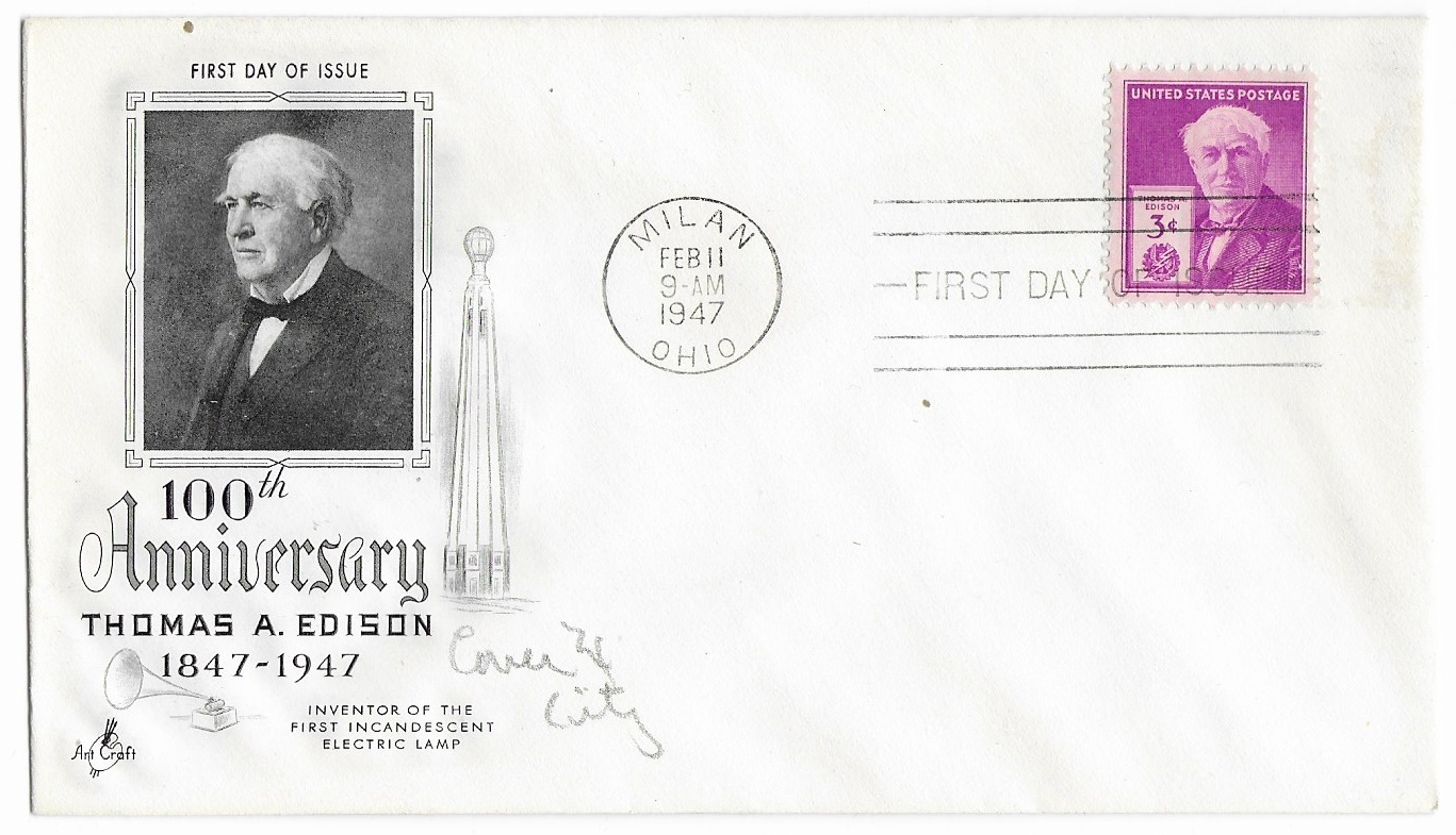 1947 FDC, #945, 3c Thomas A. Edison, Art Craft, single/block of 4 ...
