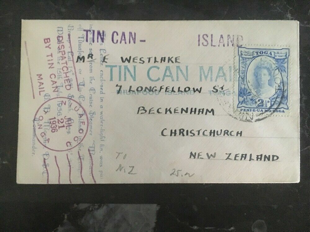 1936 Niuafoou Tonga Toga Tin Can Mail Cover to Christchurch New Zealand ...