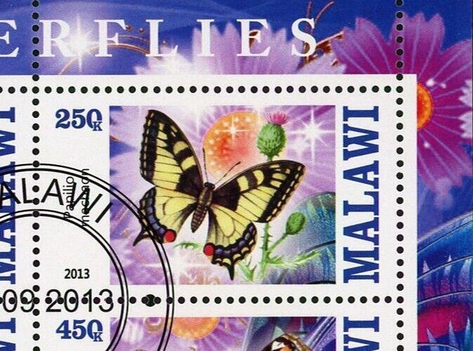 Malawi Butterfly Exotic Insect Flower Plant Souvenir Sheet of 4 Stamps ...