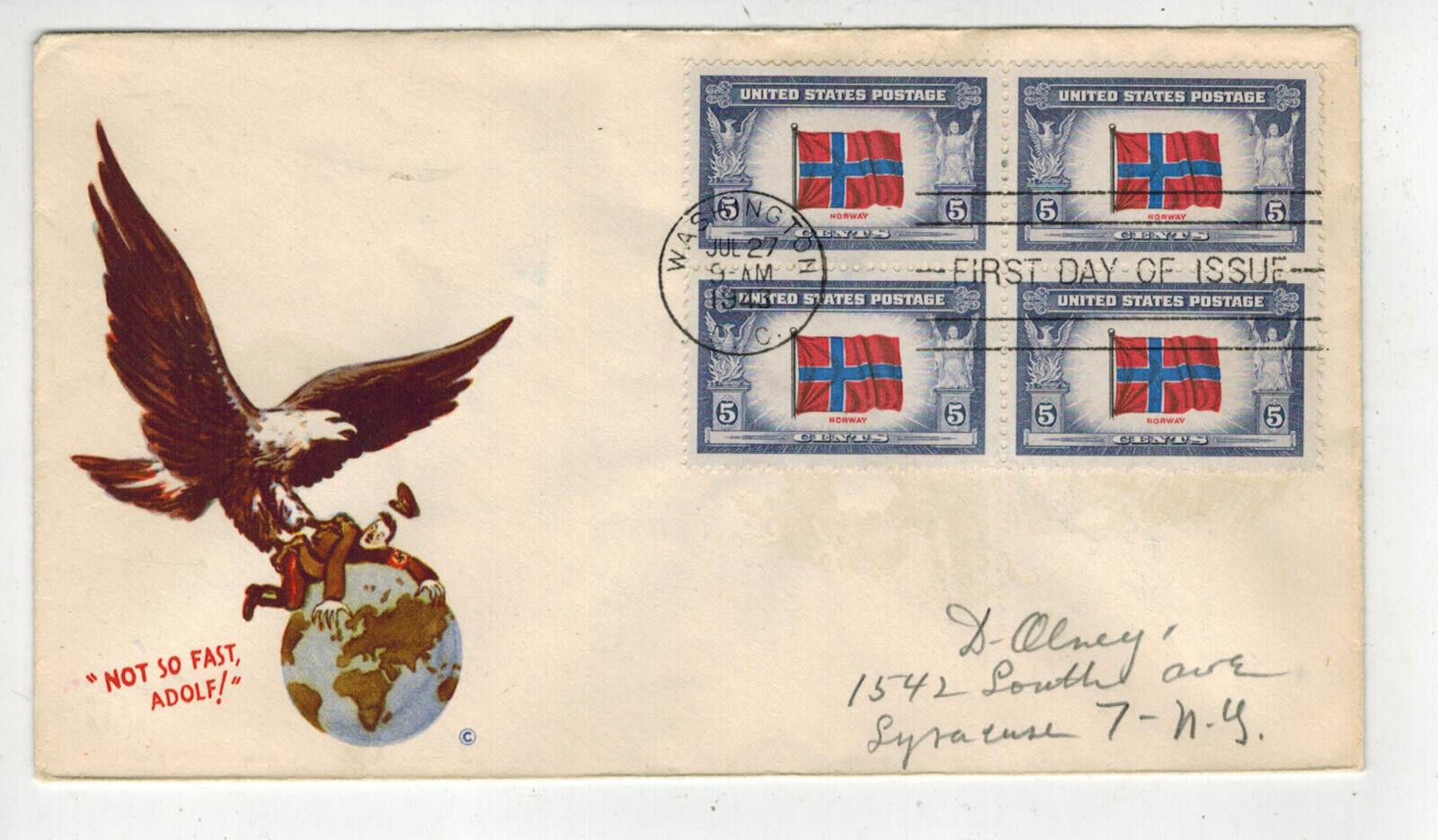 1943 WW2 Patriotic Overrun Countries Norway 911 FDC NOT SO Fast Adolf ...