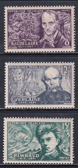 France 1951 Sc 666-8 Paul Verlaine Charles Baudelaire Arthur Rimbaud ...
