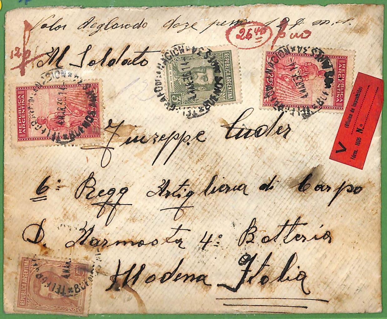 98817 - ARGENTINA - POSTAL HISTORY - Valor Declarado COVER to Modena ...