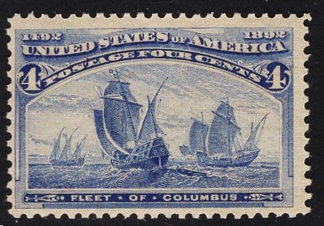 US #233 4c Ultramarine Fleet of Columbus MINT NH SCV $140 | United ...