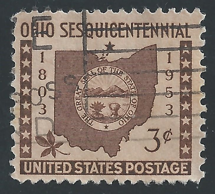 US #1018 3c Ohio Map, State Seal, Buckeye Leaf | United States, General ...