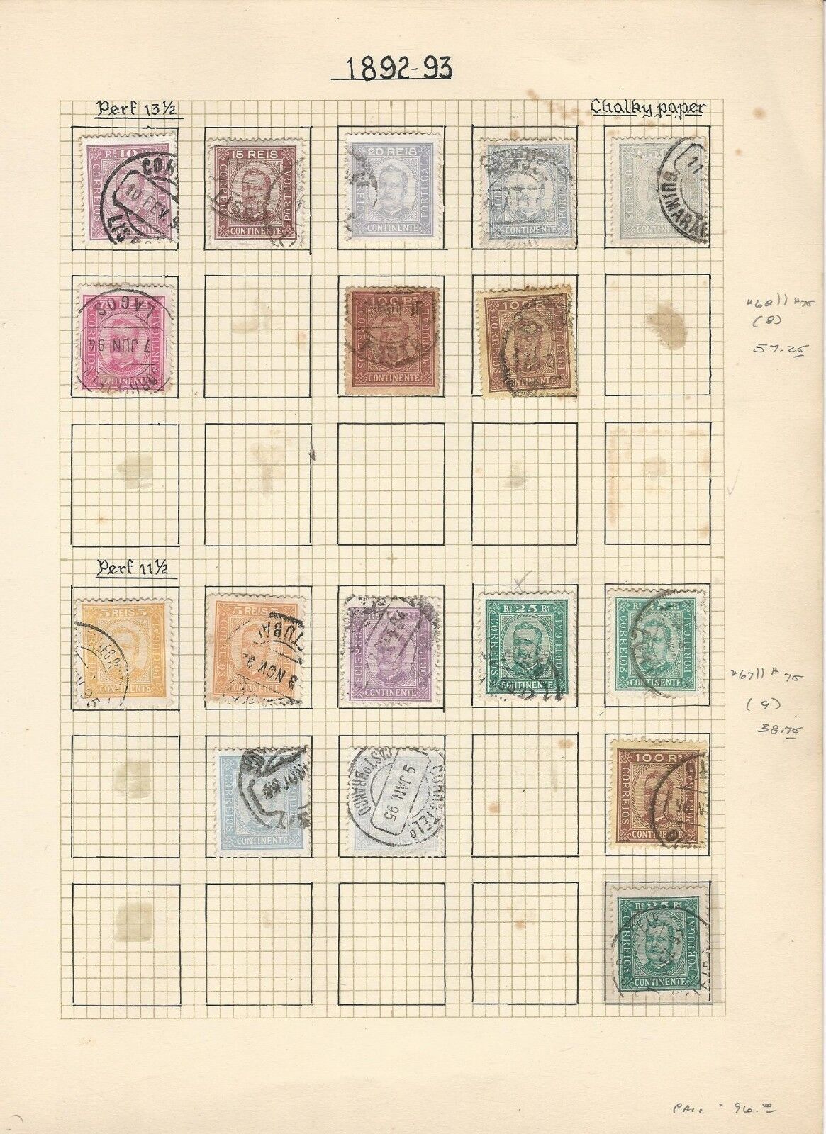 Portugal Specialty Stamp Collection 1892-93, #67-75 Cancels, Varieties ...