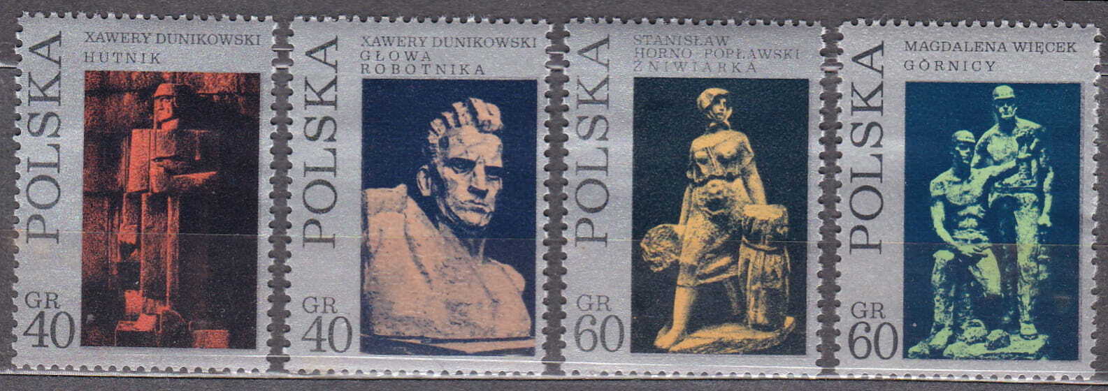 Poland 1971 MNH Stamps Scott 1827-1830 Art Sculptures Workers Miners ...