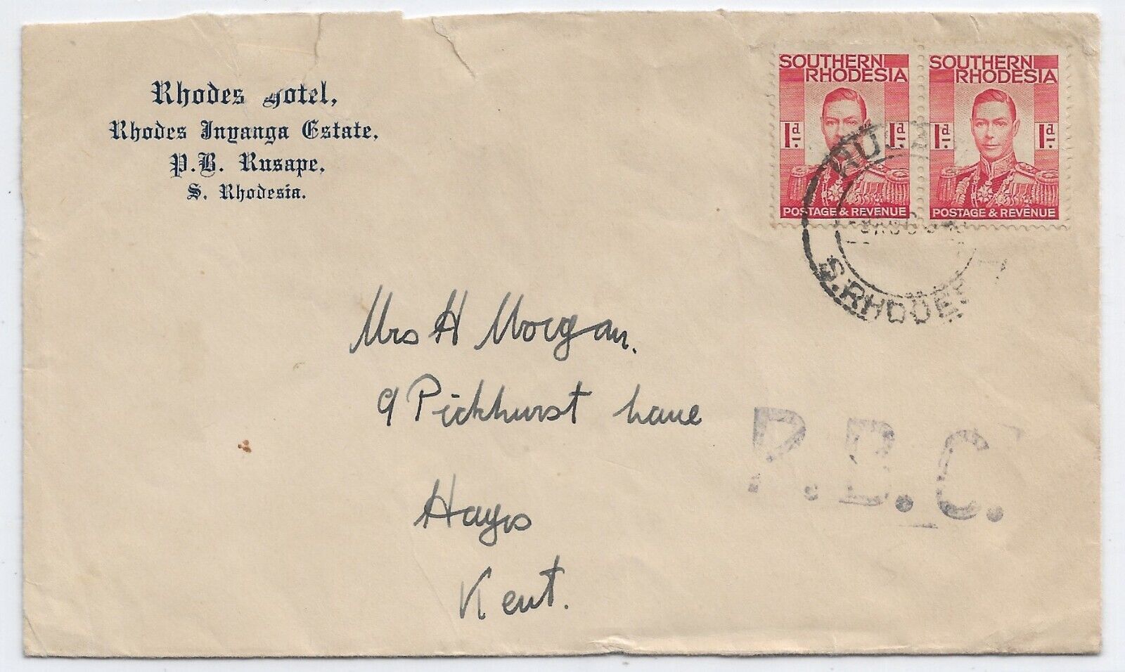 Rusape, Southern Rhodesia to Kent, England 194x Rhodesian Censor (C5022 ...