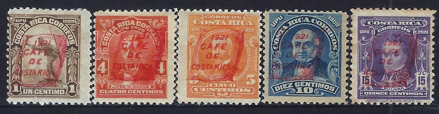 COSTA RICA OVERPRINT CAFE de COSTA RICA in RED on 1910/21 STAMPS MOG ...