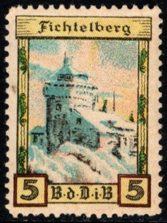 Vintage German Poster Stamp 5 Pfennig Association Germans Fichtelberg ...