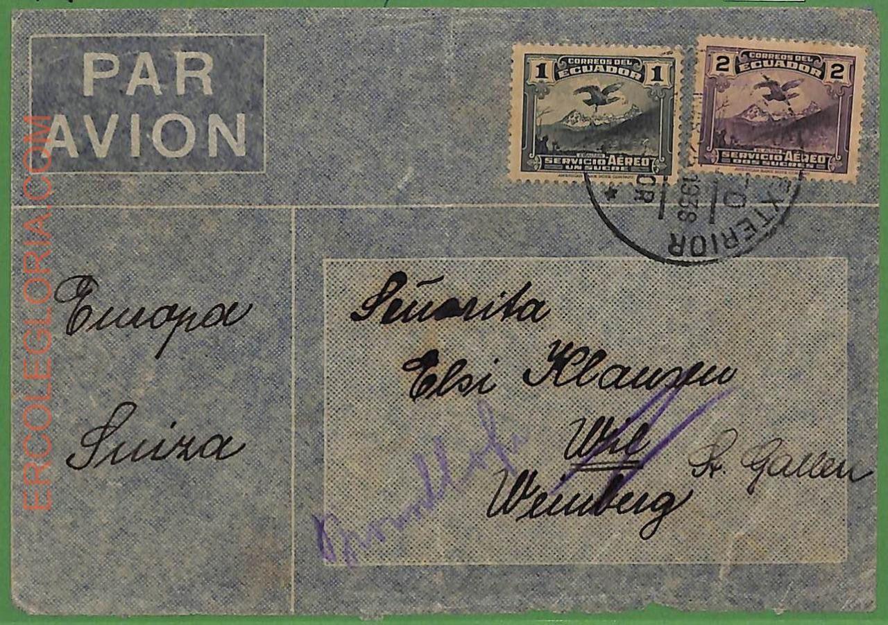 ZA0393 - ECUADOR - Postal History - COVER - FAUNA, Birds - 1938 ...