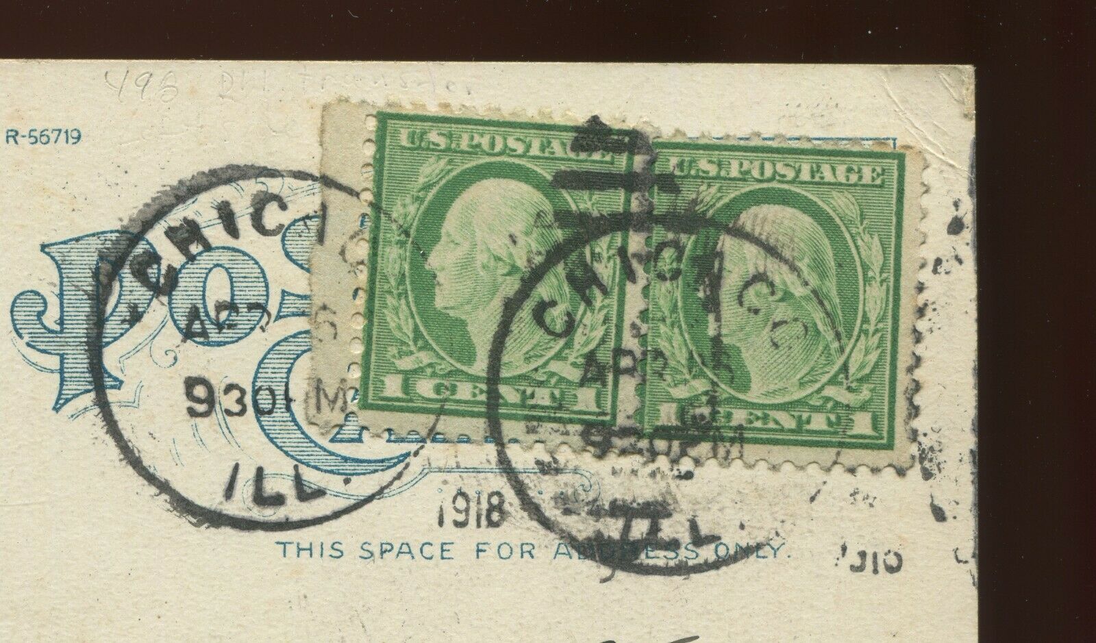 498 Var Stamps 'Kiss' Print Vs Double Impression Stamps on 1918 Card ...