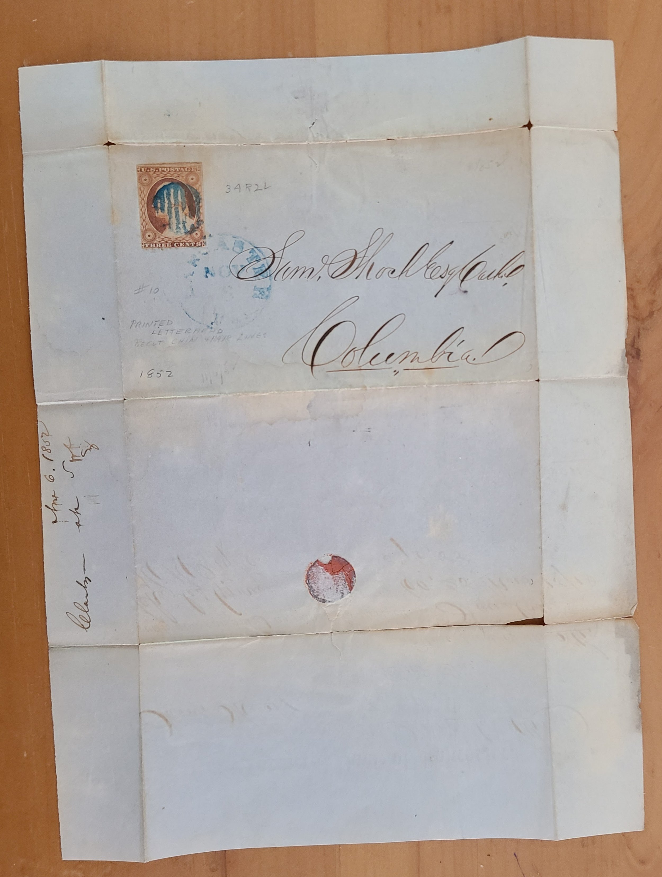 Scott # 10a 1852 Folded Bank Letter Blue Grid Lancaster Pa.CXL to ...