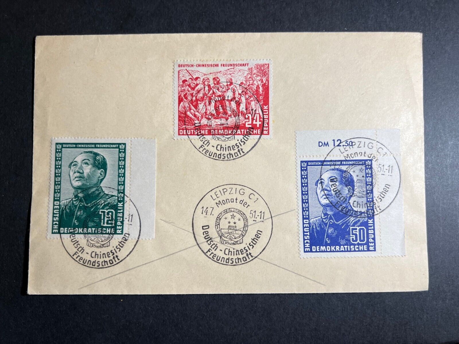 1951 DDR Germany Cover German Chinese Friendship Leipzig Mao Zedong ...