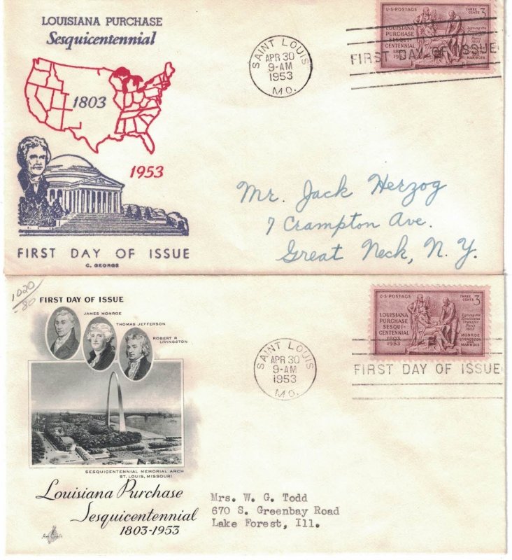 1953 FDC, #1020, 3c Louisiana Purchase Centennial, George & Art Craft ...