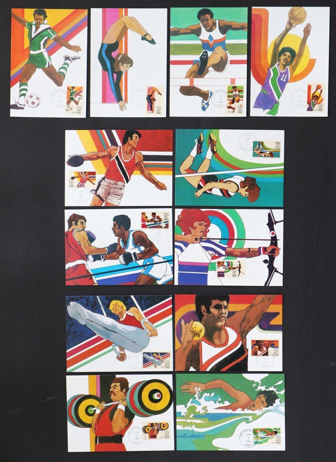 U.S. Used #2048-2051/C101-C108 13c/40c Set of 12 Olympic Maxim Cards ...