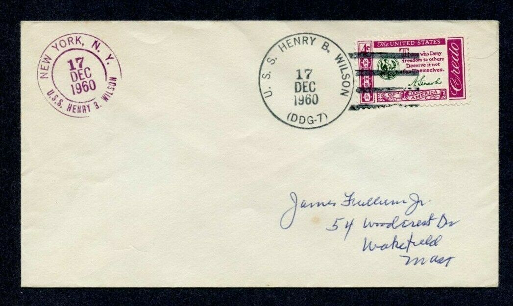 1960 USS HENRY B WILSON DDG-7 4c Scott 1143, postmarked Ship PO 17 Dec ...