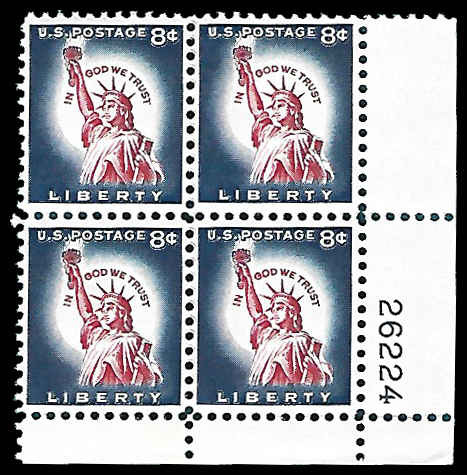 PCBstamps US #1042 PB 32c(4x8c)Statue of Liberty, Redrawn, 26224, MNH ...